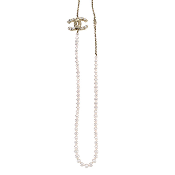 CHANEL | Jewelry | Chanel Cocomark Long Necklace Fake Pearl Rhinestone ...